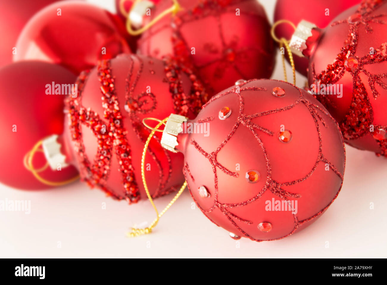 Christmas background with red christmas tree balls Stock Photo - Alamy