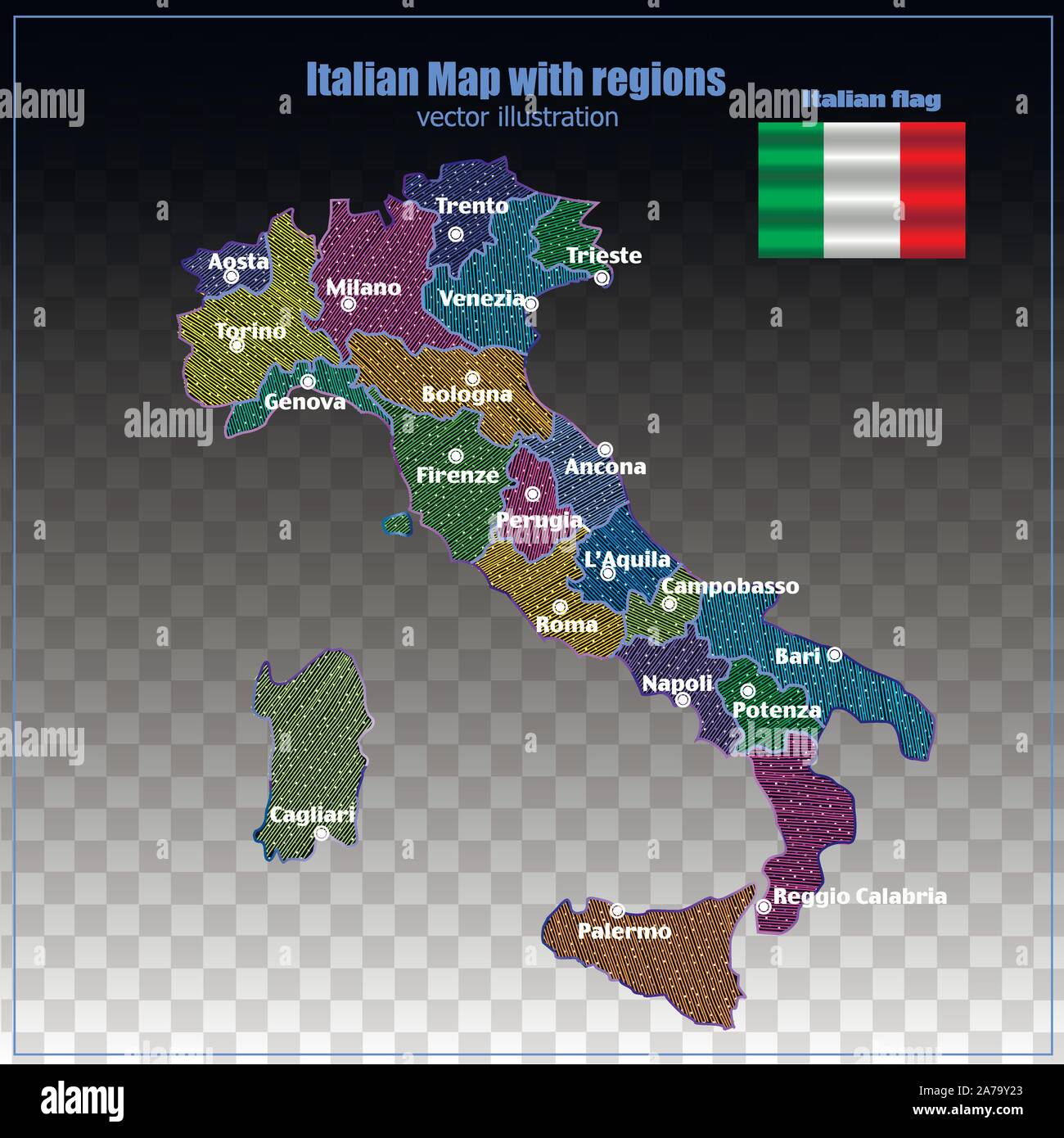 Map of Italy. Bright illustration with colorful italian map. Italy map ...