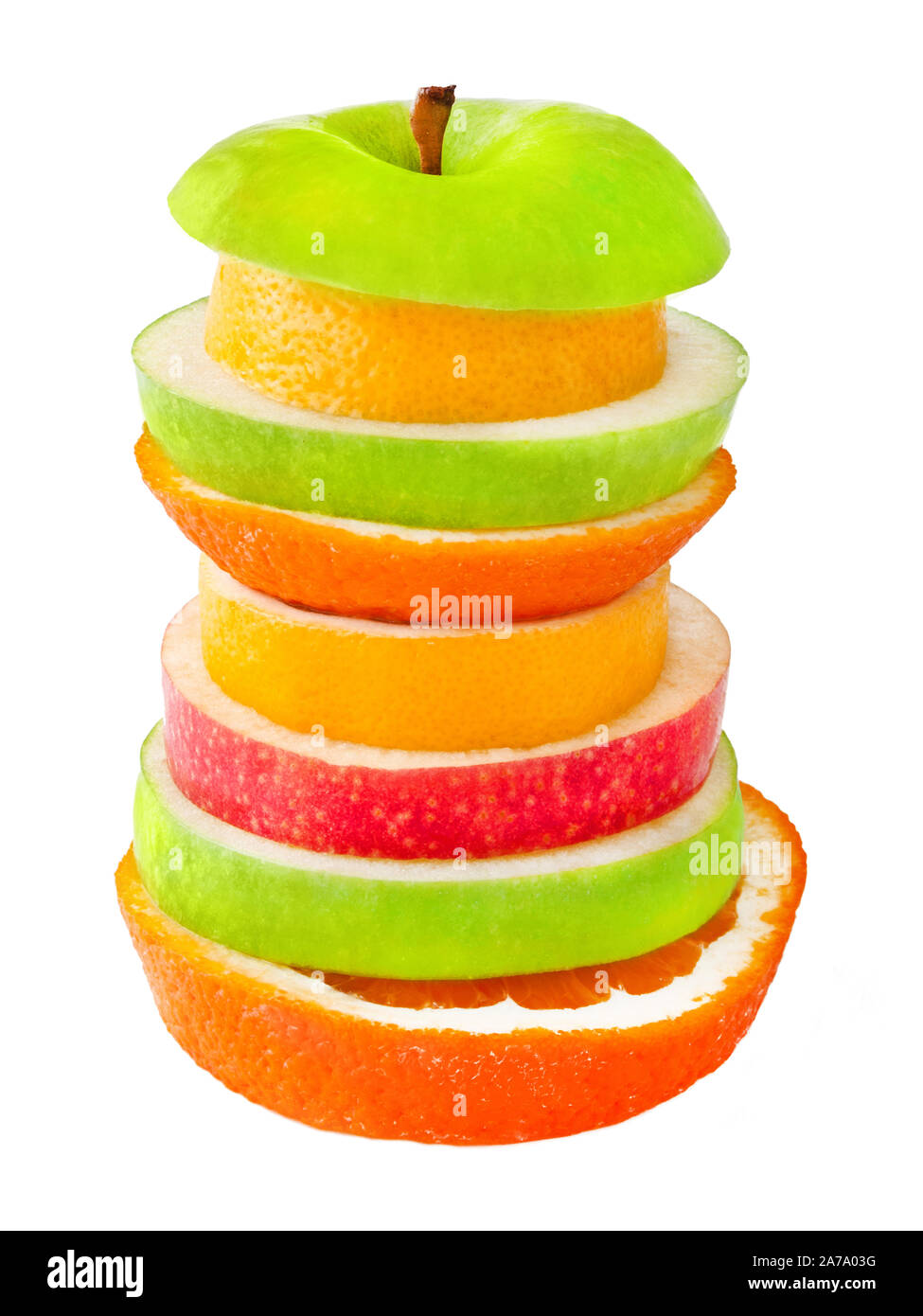 Column fruit slices aple red and green with orange Stock Photo - Alamy