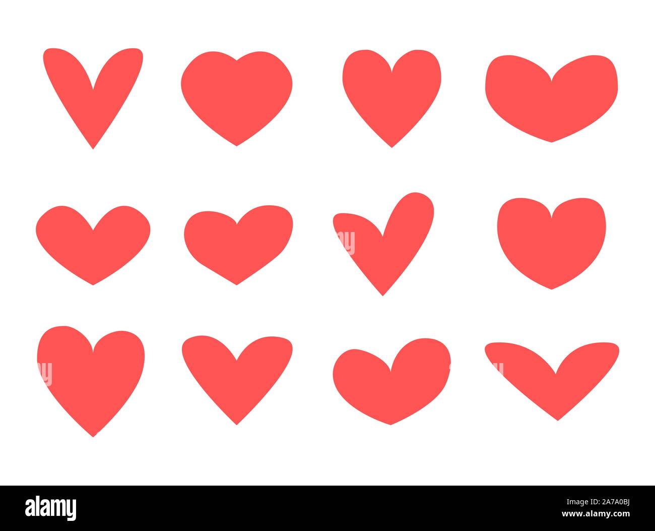 Red hearts icons. Simple vector heart icon set. Cute love sticker ...