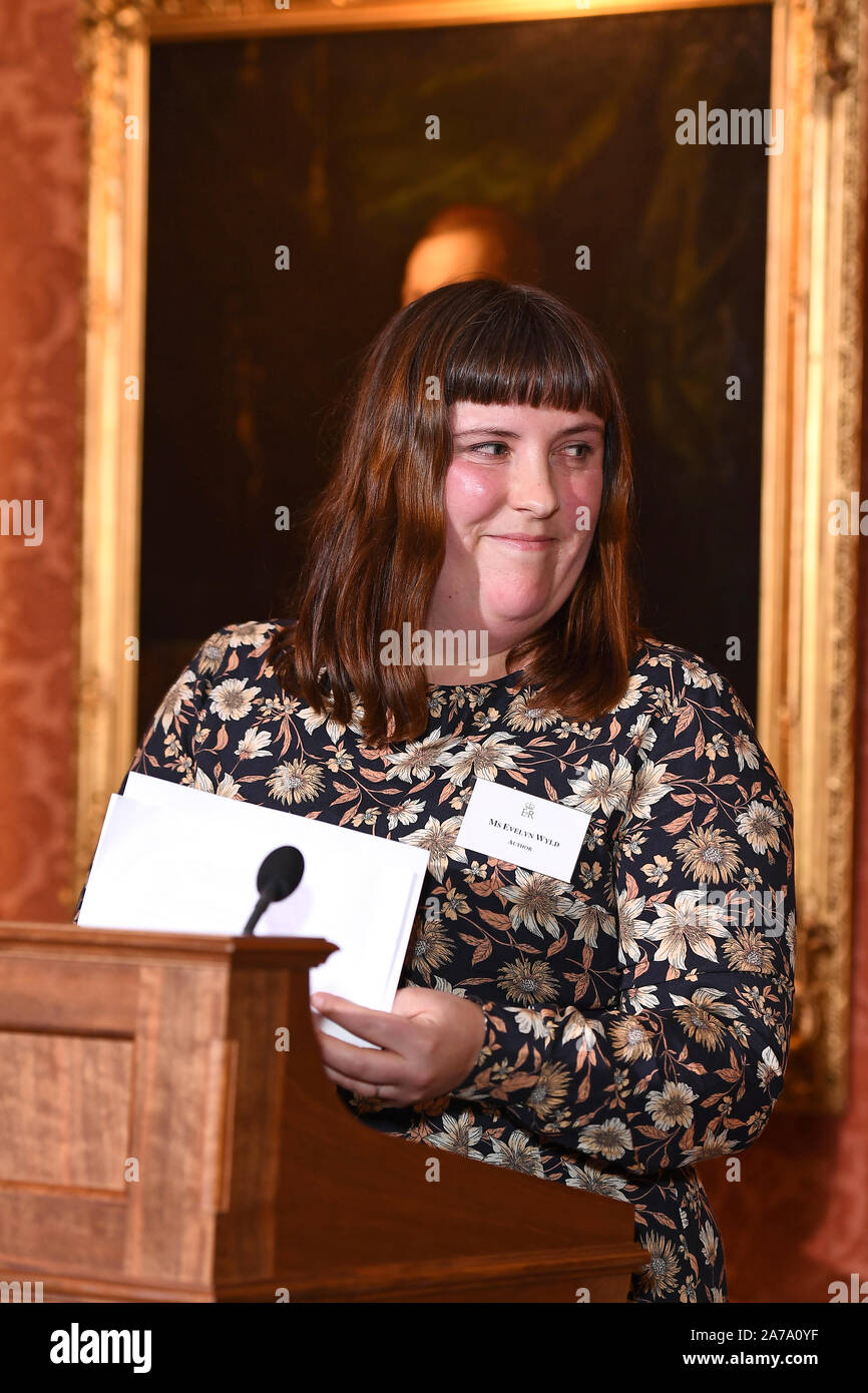 Author Evelyn Wyld speaking during a reception for winners of the Queen ...