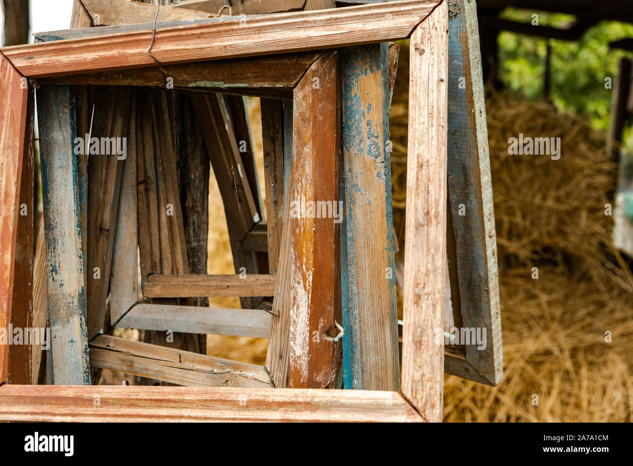 old wooden frames, vintage barn Stock Photo - Alamy