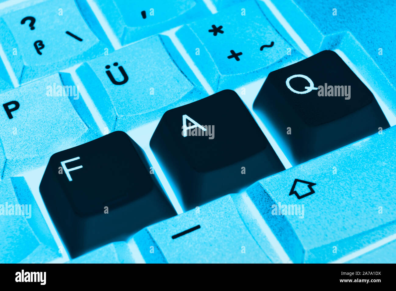 Keyboard close-up with keys FAQ Stock Photo - Alamy