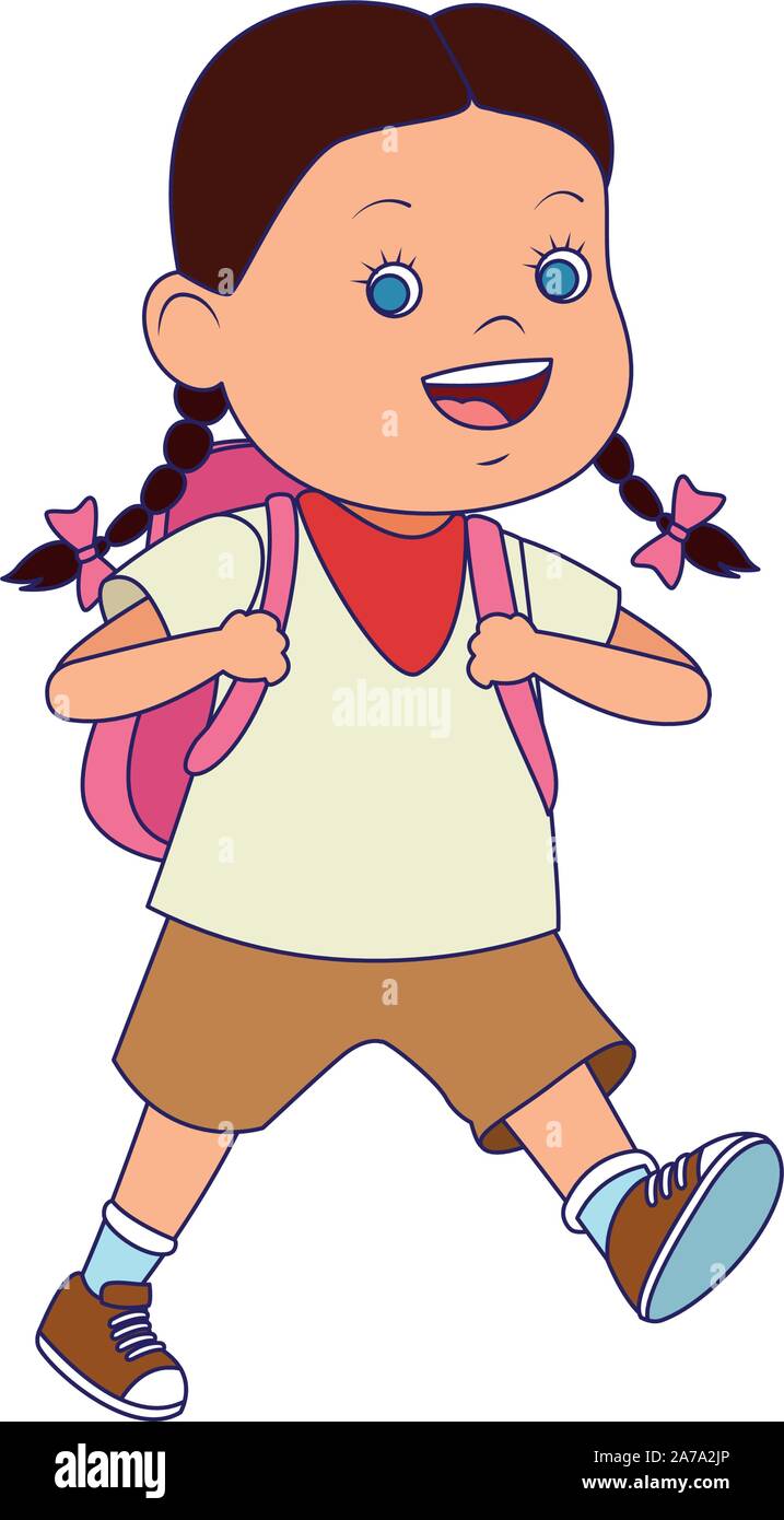 cartoon happy girl with a backpack, flat design Stock Vector Image ...