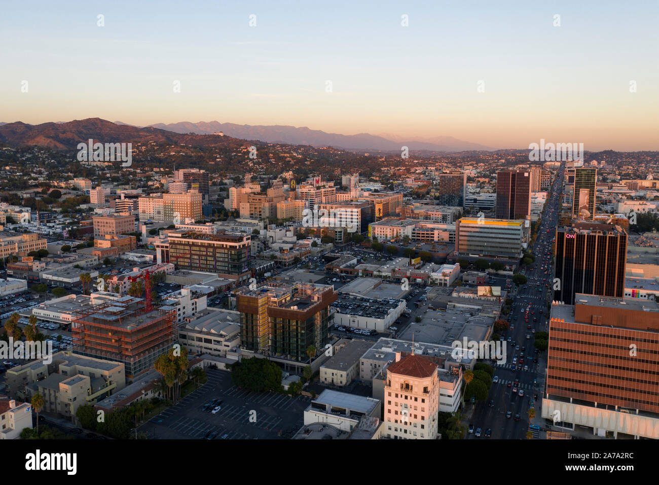Aerial Views of Hollywood, California at sunset Stock Photo - Alamy