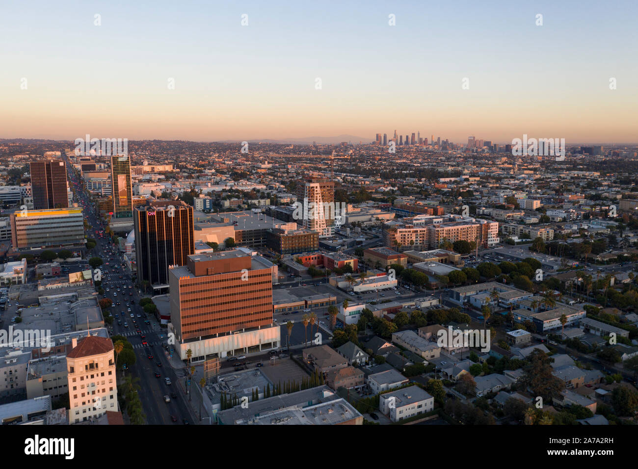 Aerial Views of Hollywood, California at sunset Stock Photo - Alamy