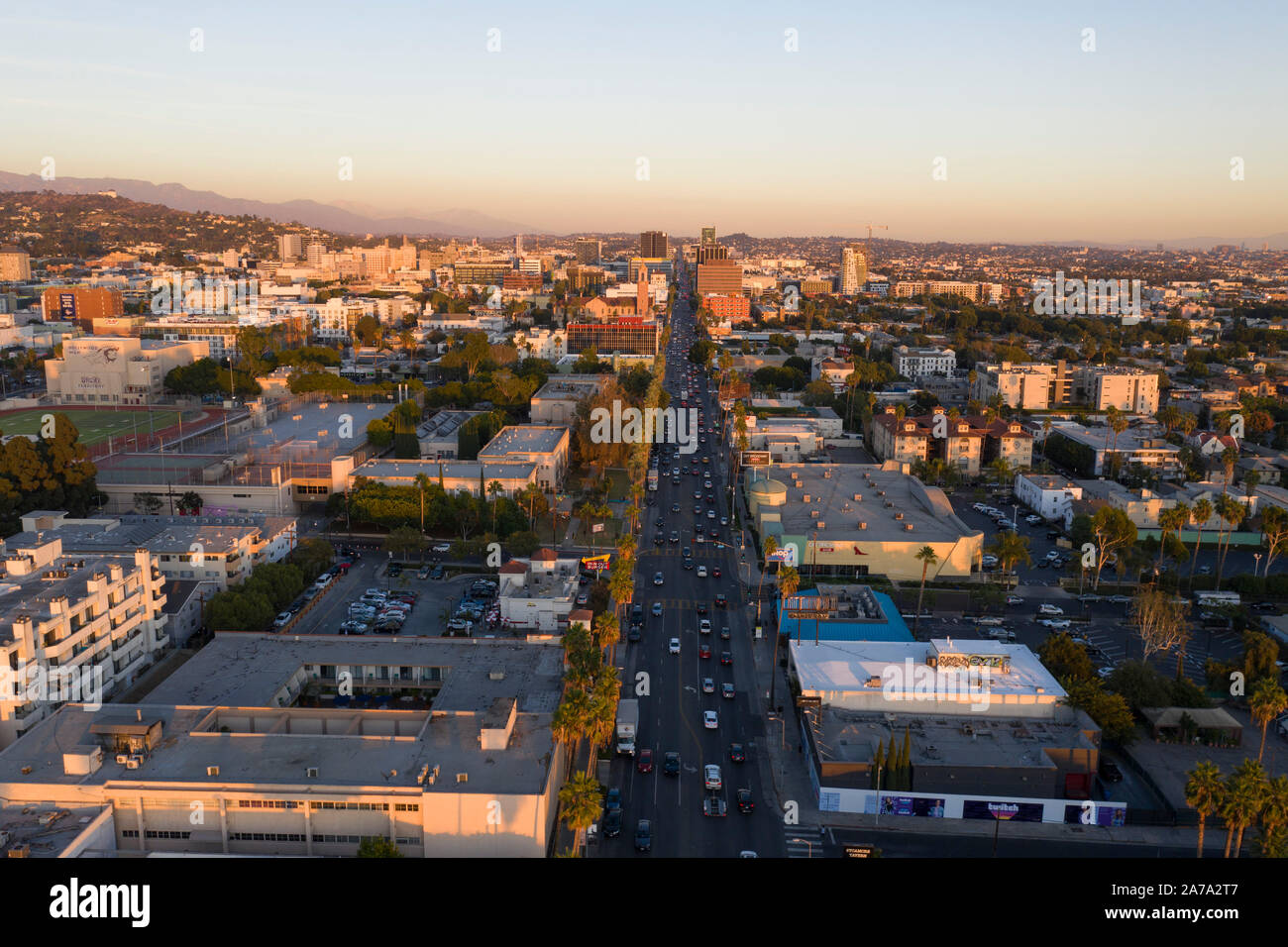 Aerial Views of Hollywood, California at sunset Stock Photo - Alamy
