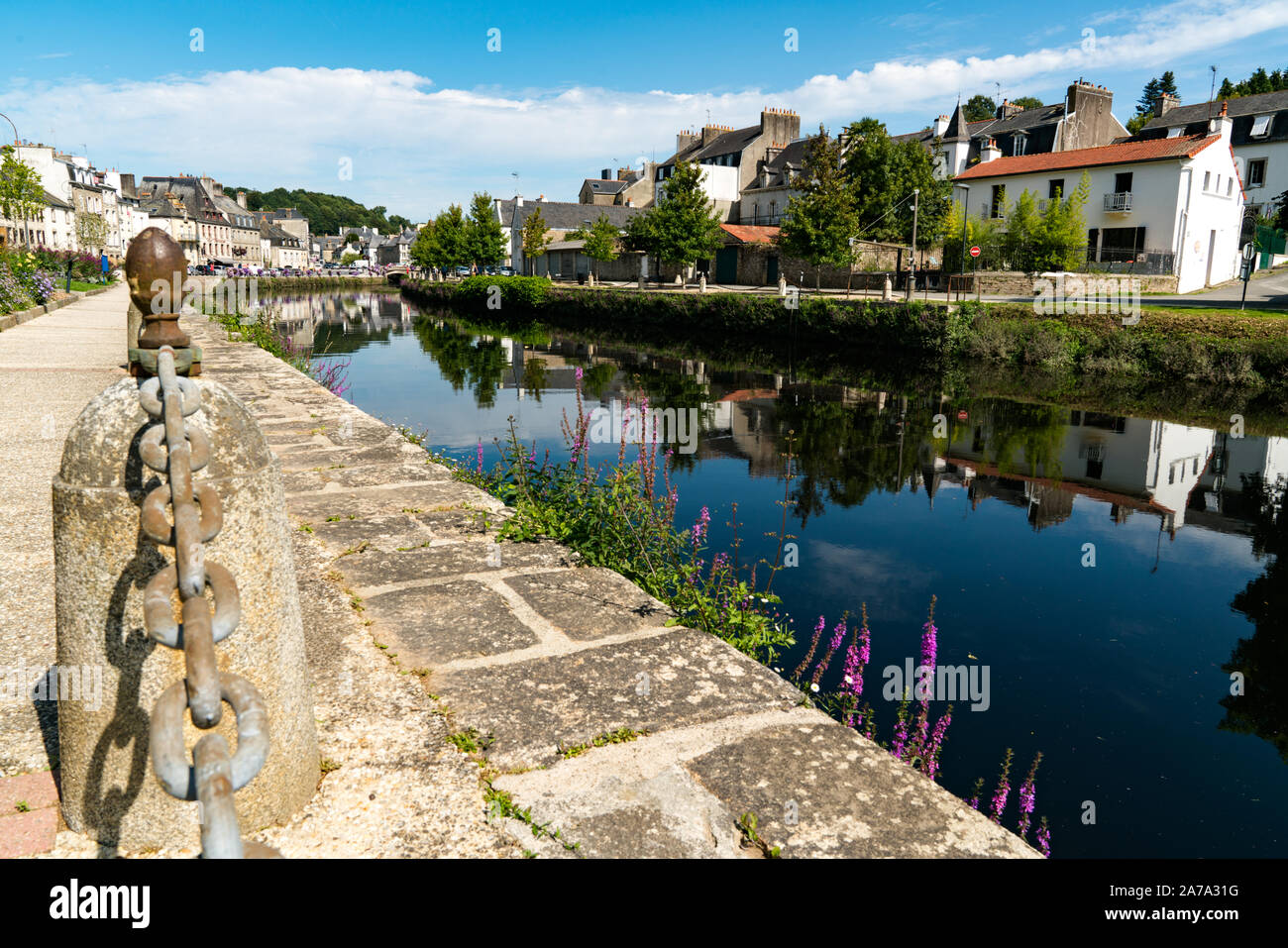 Quimperle, Finistere / France - 24 August 2019: the river Laita and ...