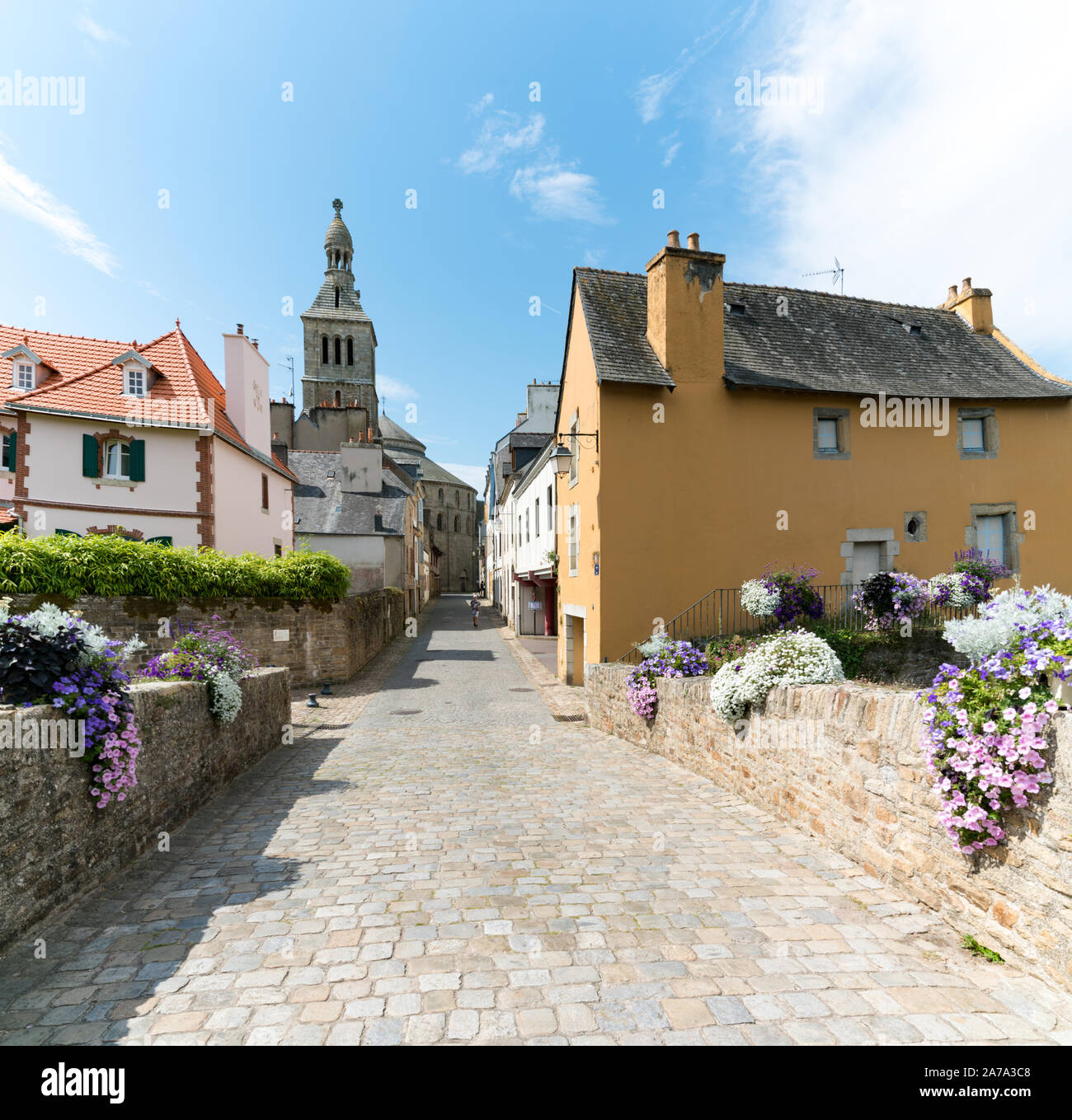 Quimperle, Finistere / France - 24 August 2019: view of the Pont Fleuri ...