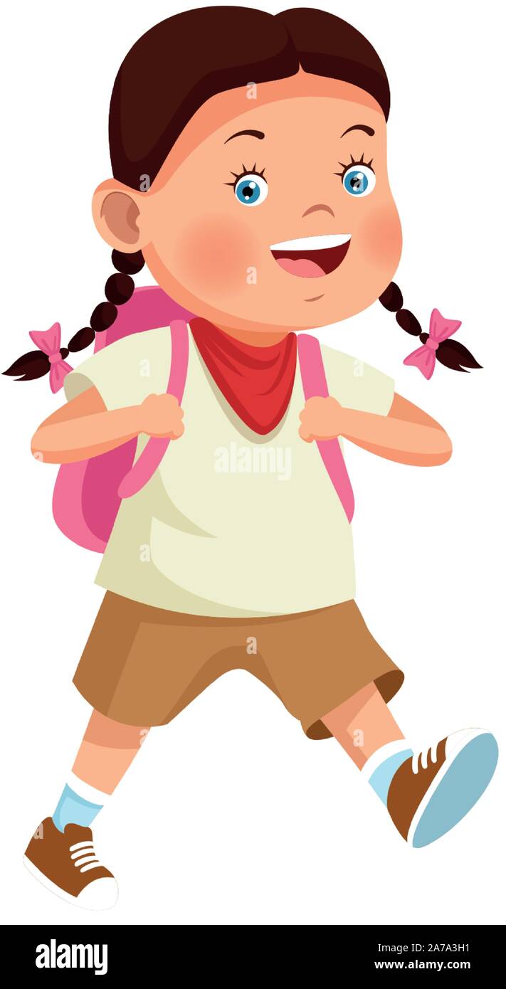 cartoon happy girl with a backpack, flat design Stock Vector Image ...