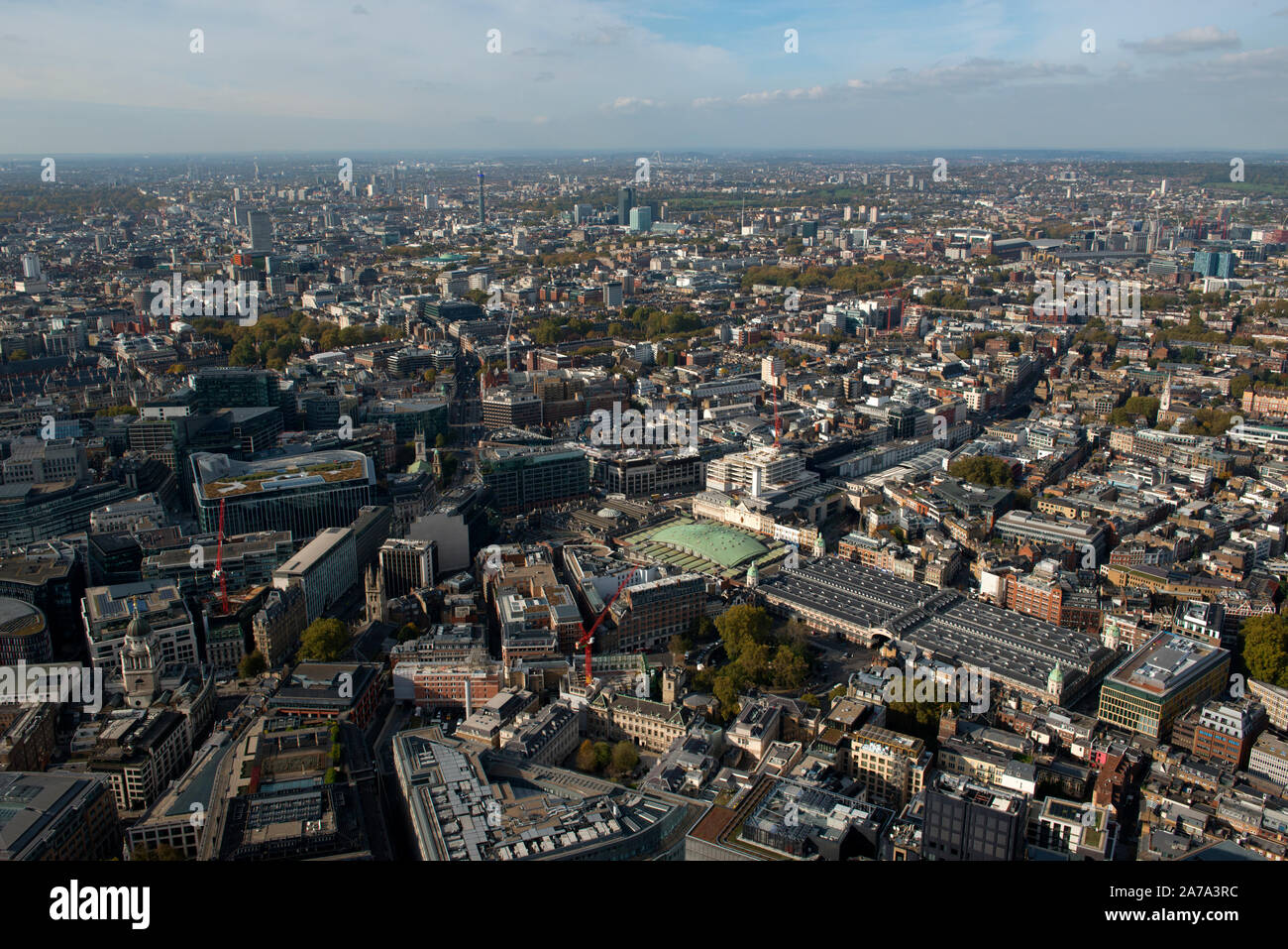 An aerial view of the Smithfield Market area across to High Holborn ...