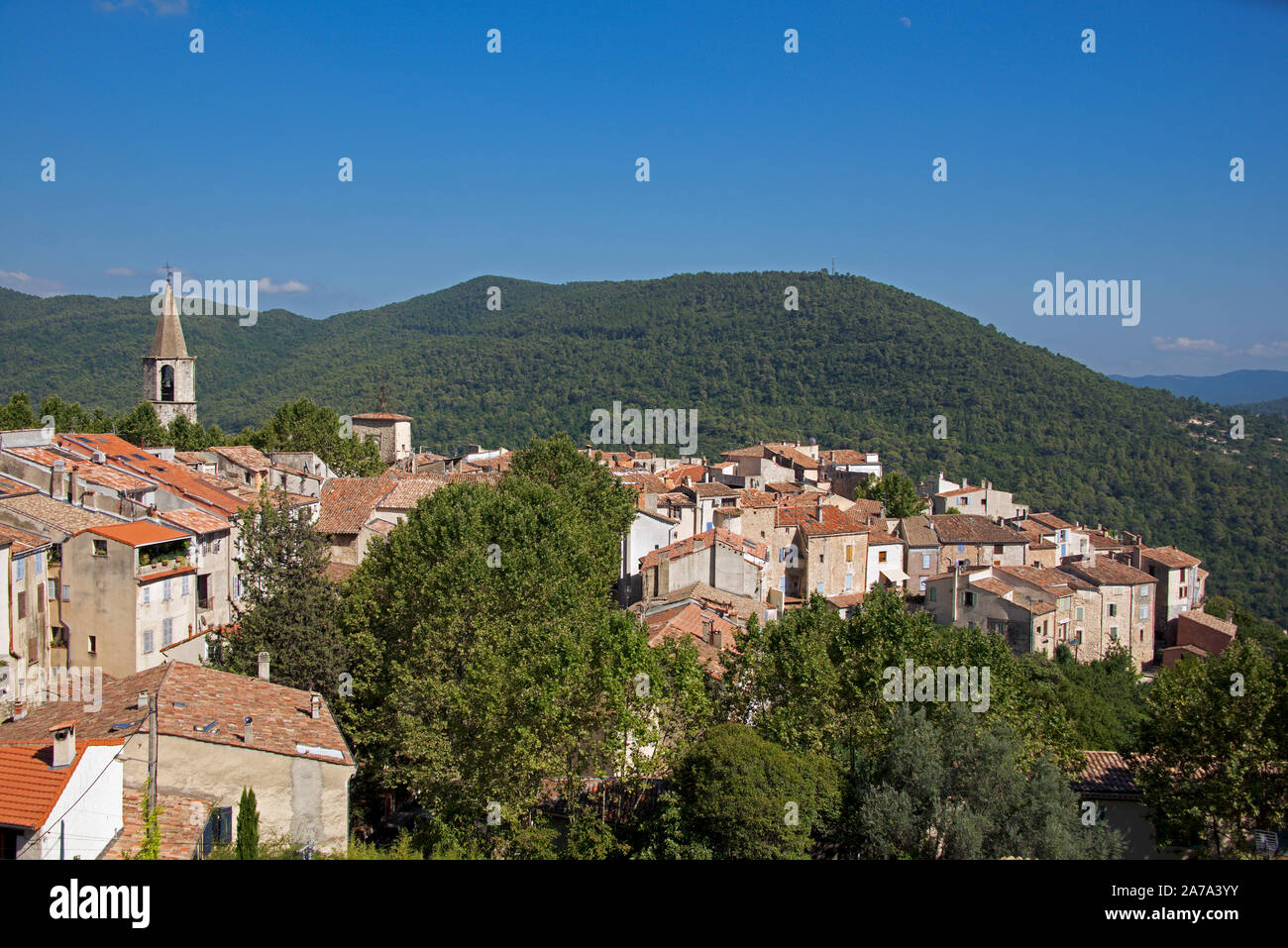 Top view Bargemon village with bell tower Var Provence France Stock ...