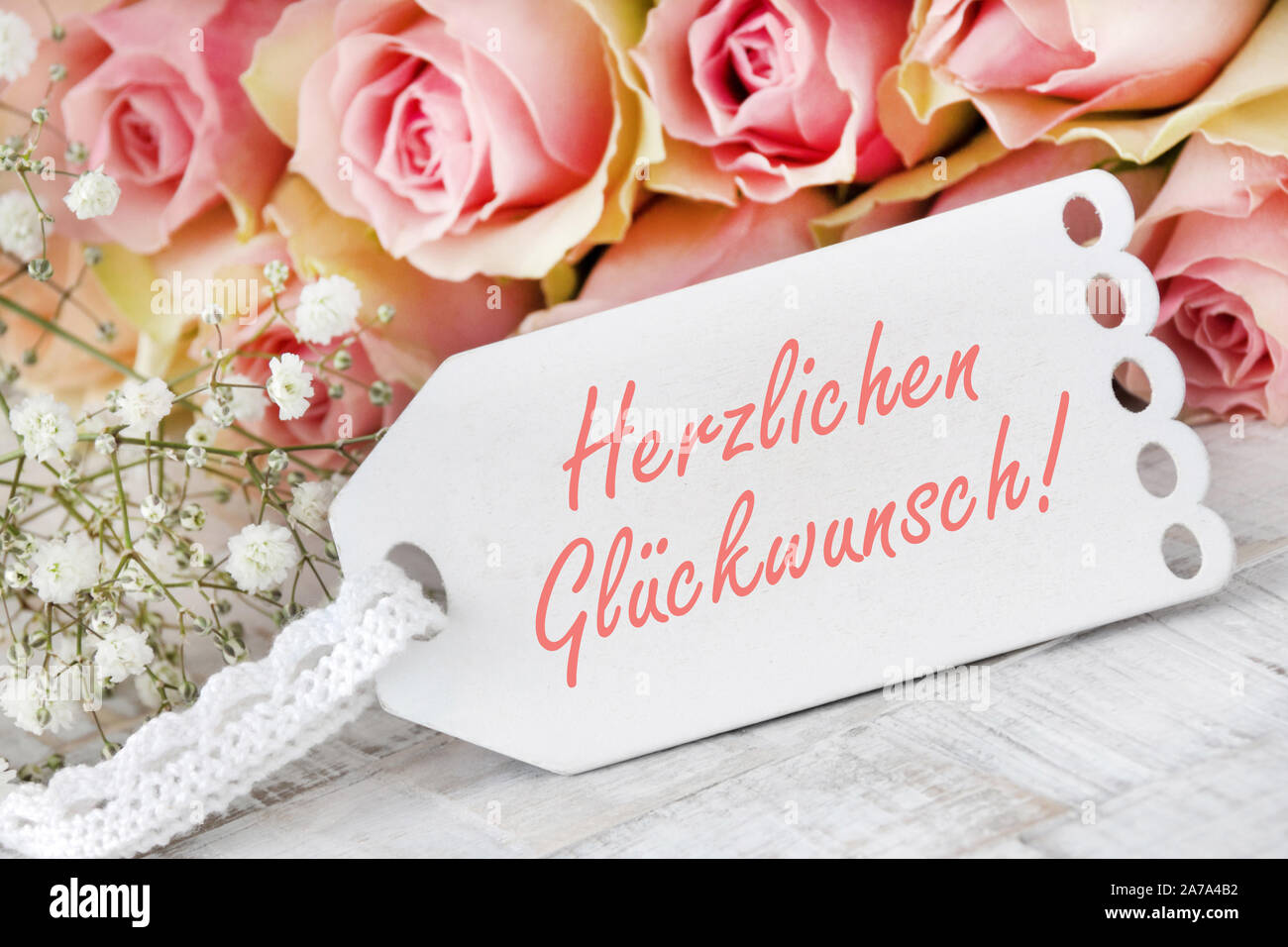 German congratulations with pink roses Stock Photo - Alamy