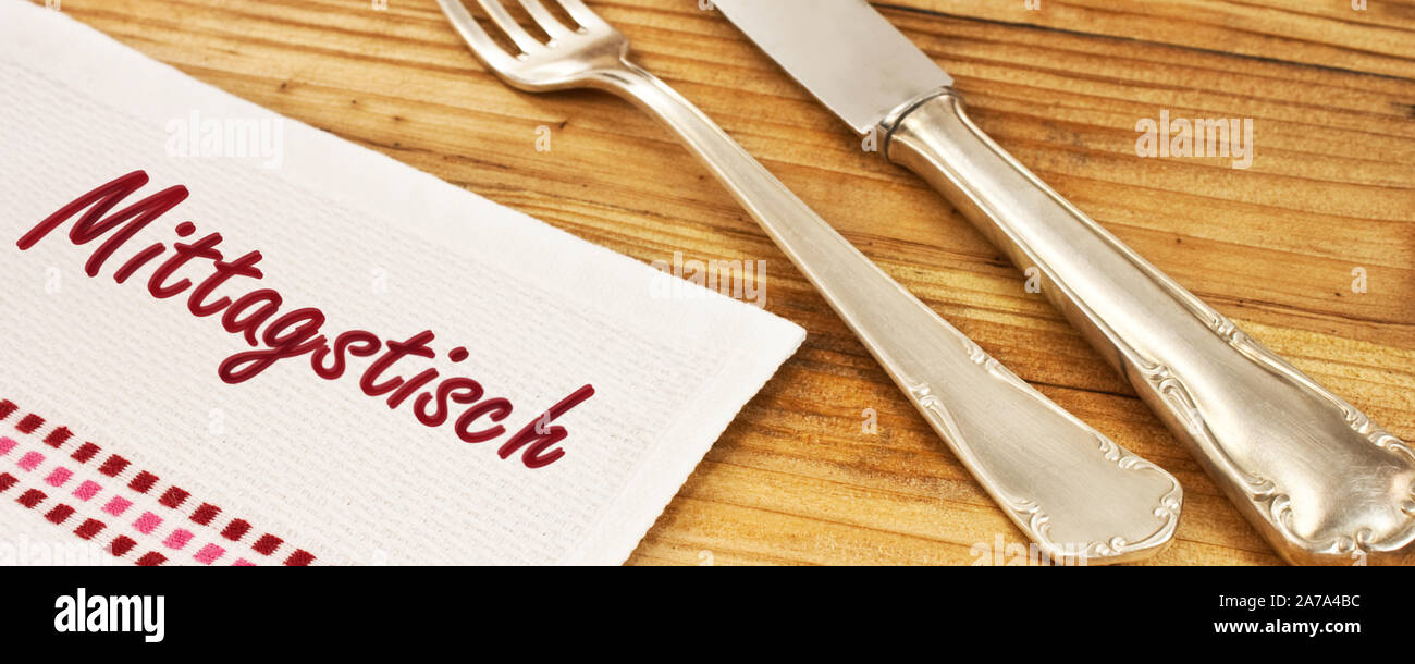 Lunch table with cutlery and napkin as background banner Stock Photo ...