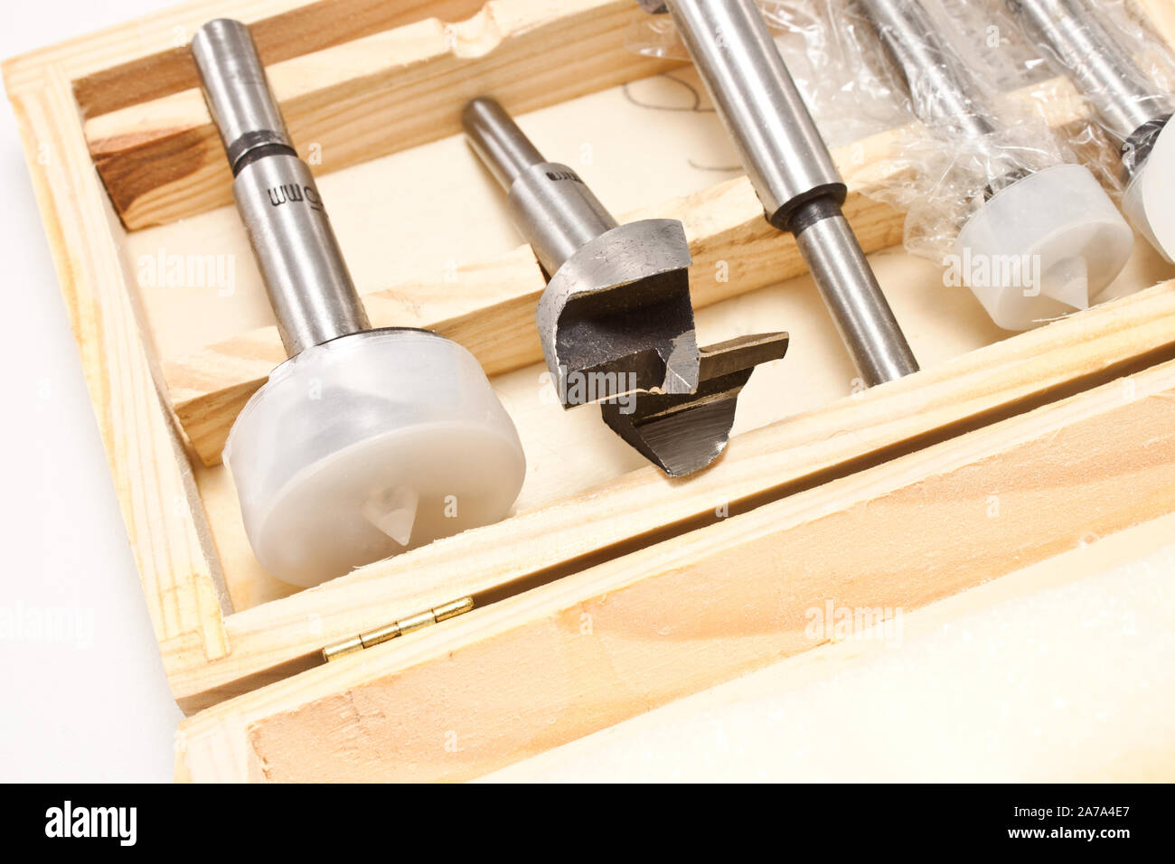 Woodcutter in box on white background Stock Photo - Alamy