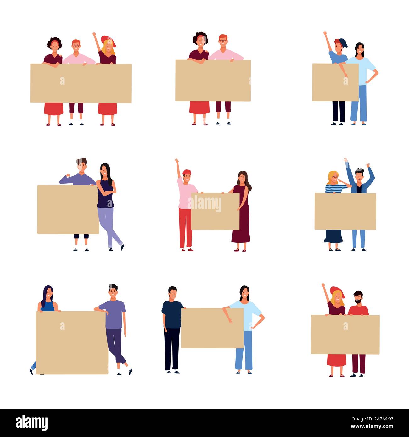 protesting people with blank posters, colorful design Stock Vector ...