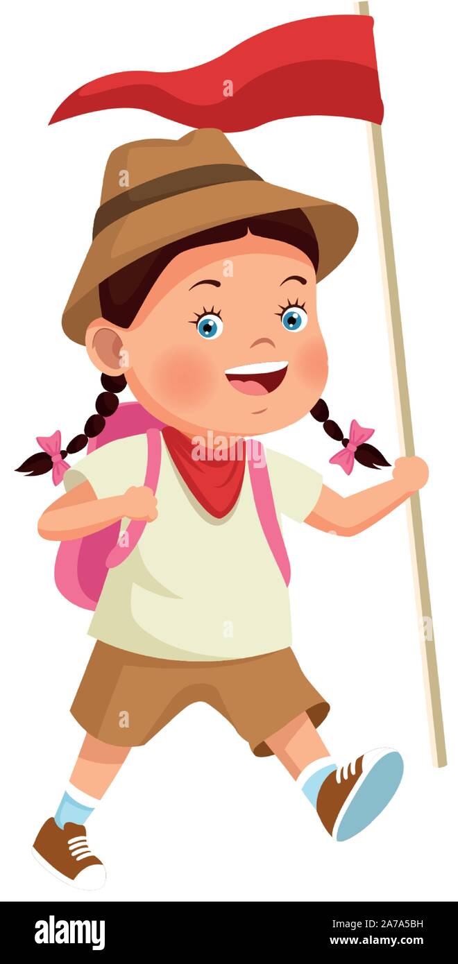 cartoon explorer girl with a flag Stock Vector Image & Art - Alamy
