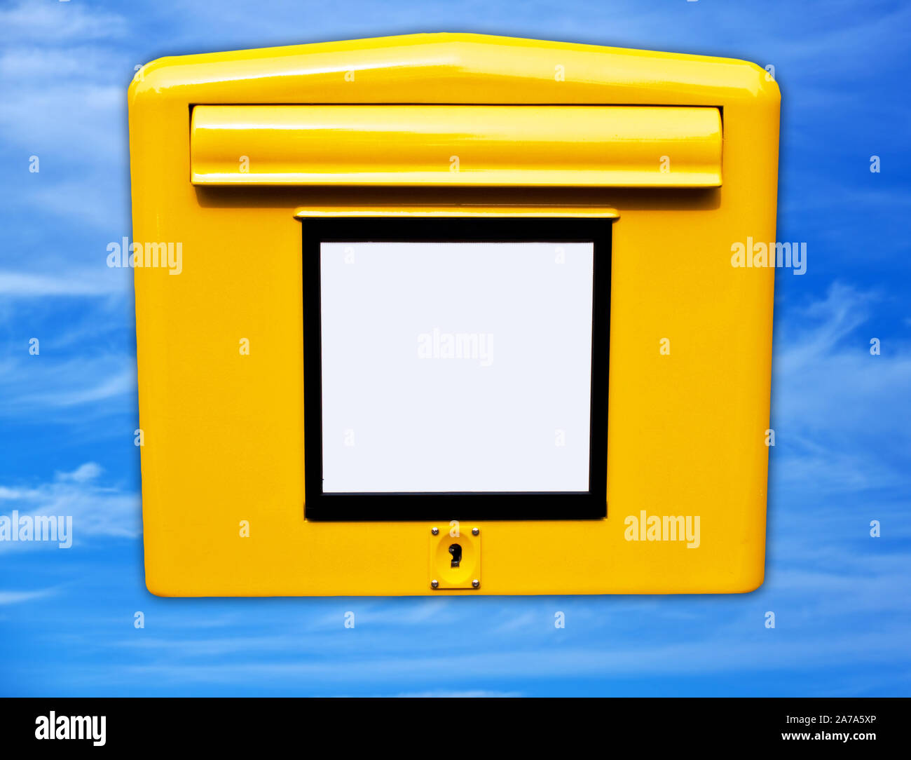 Yellow letterbox on sky background Stock Photo - Alamy
