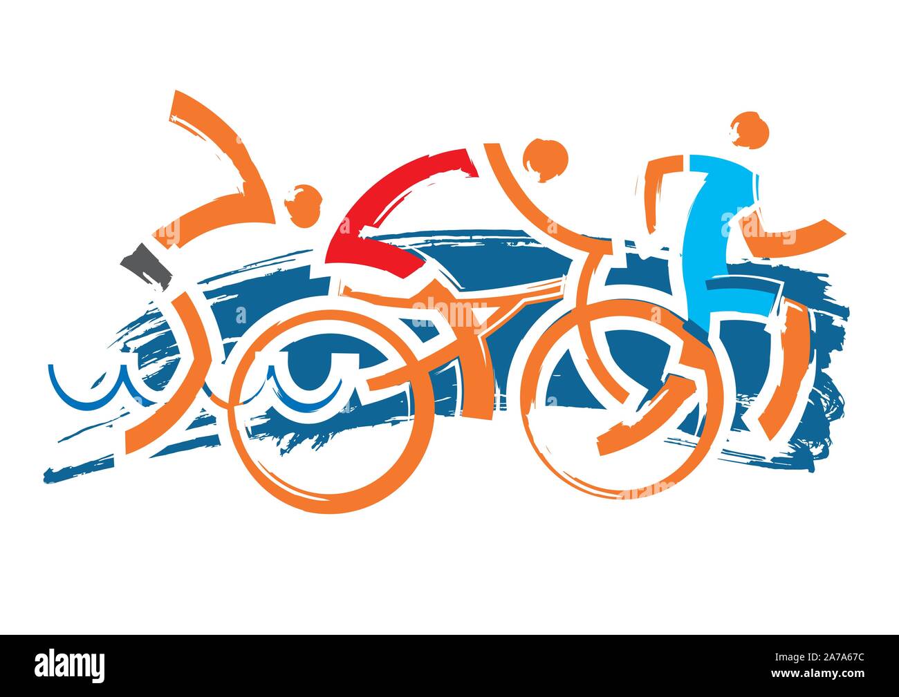 Triathlon Racers, abstract stylized. Three triathlon expressive ...