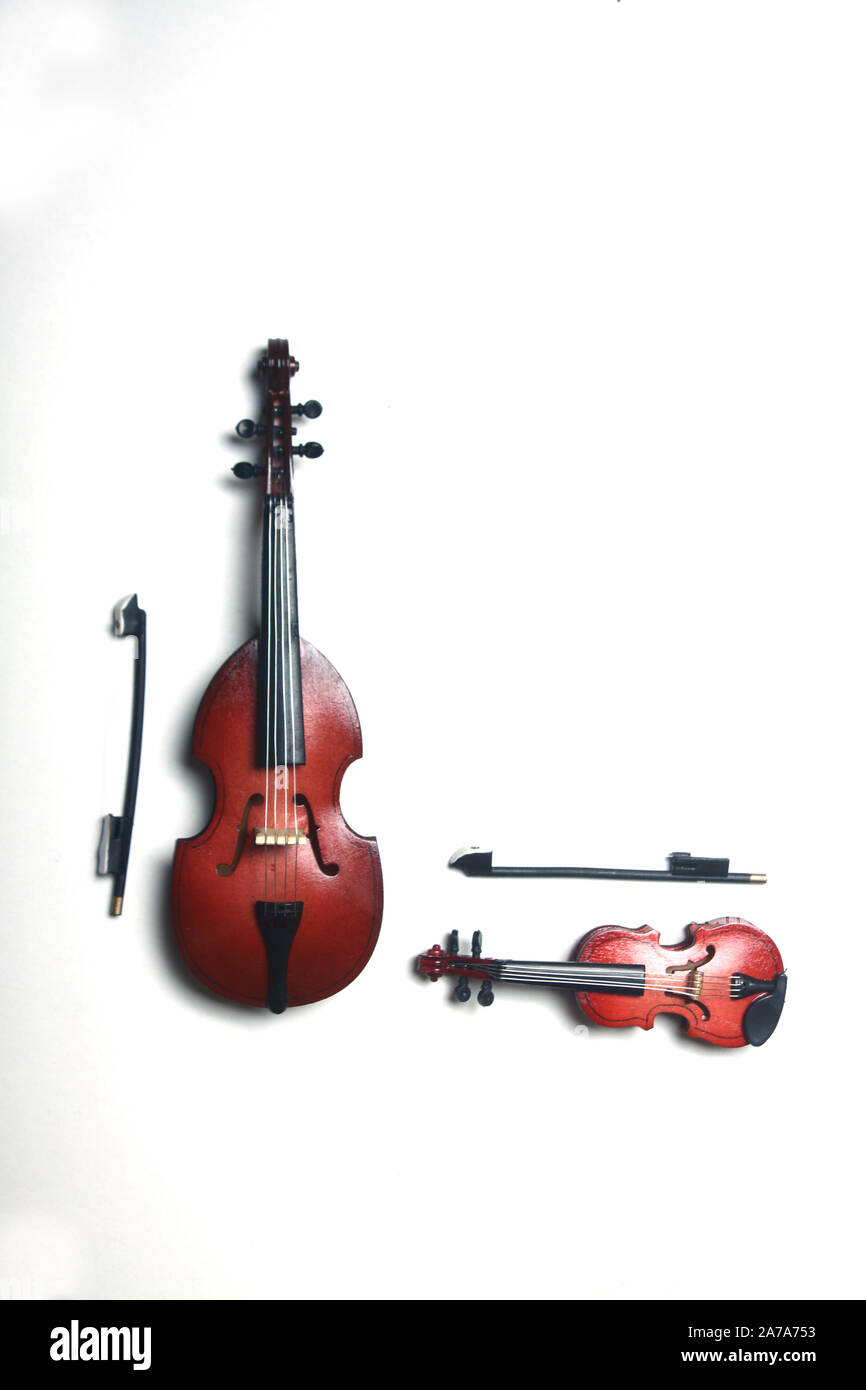 violin and bass-viol on white background Stock Photo - Alamy