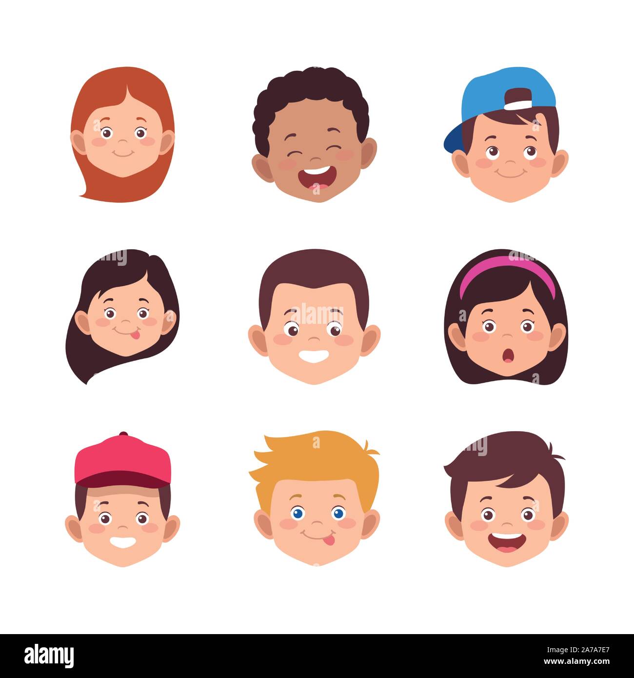 Smiling Children Faces Cartoon