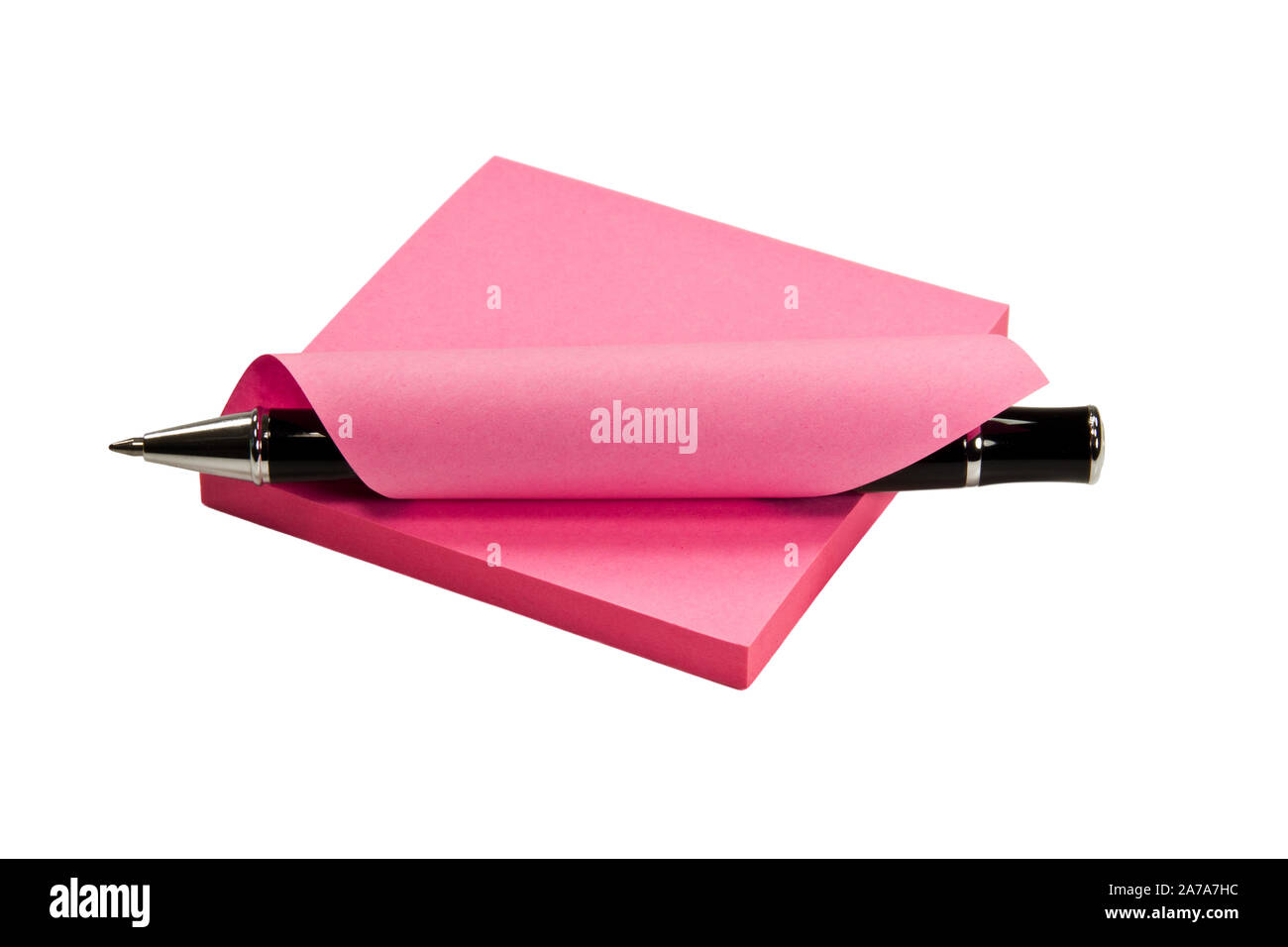 Memo Block with ballpoint pen on white background Stock Photo - Alamy