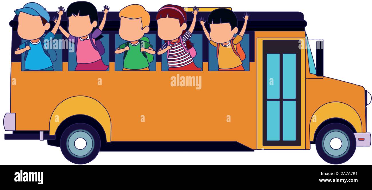 school bus with happy kids icon Stock Vector Image & Art - Alamy