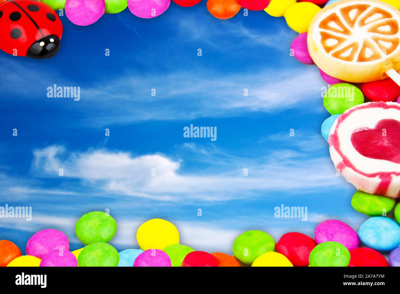 Birthday background with candy and copy space Stock Photo - Alamy