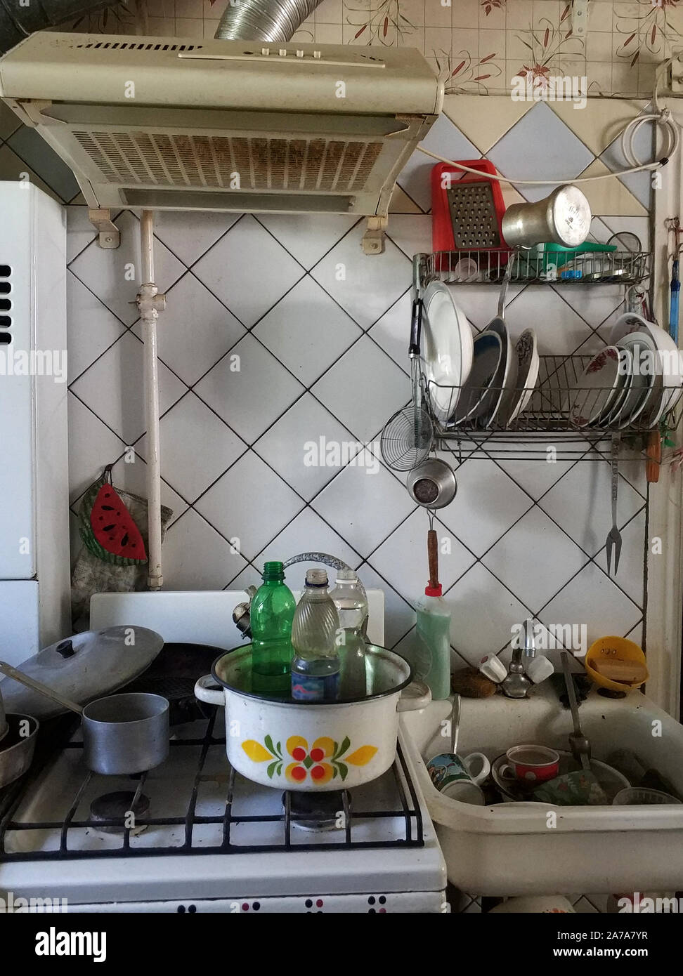 mess and dump. An old room with lots of things. Devastation. Very small ...