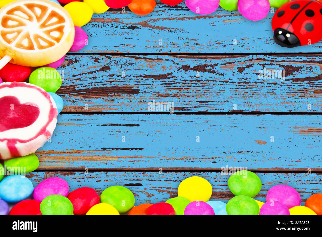 Birthday background with candy and copy space Stock Photo - Alamy