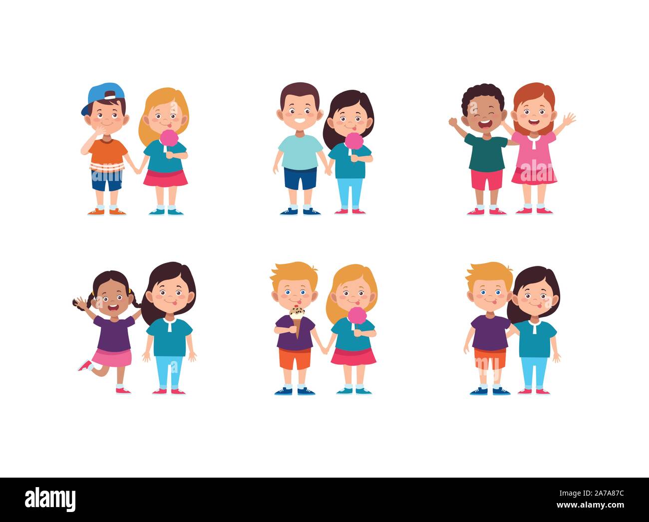 icon set of cartoon happy kids couples Stock Vector Image & Art - Alamy