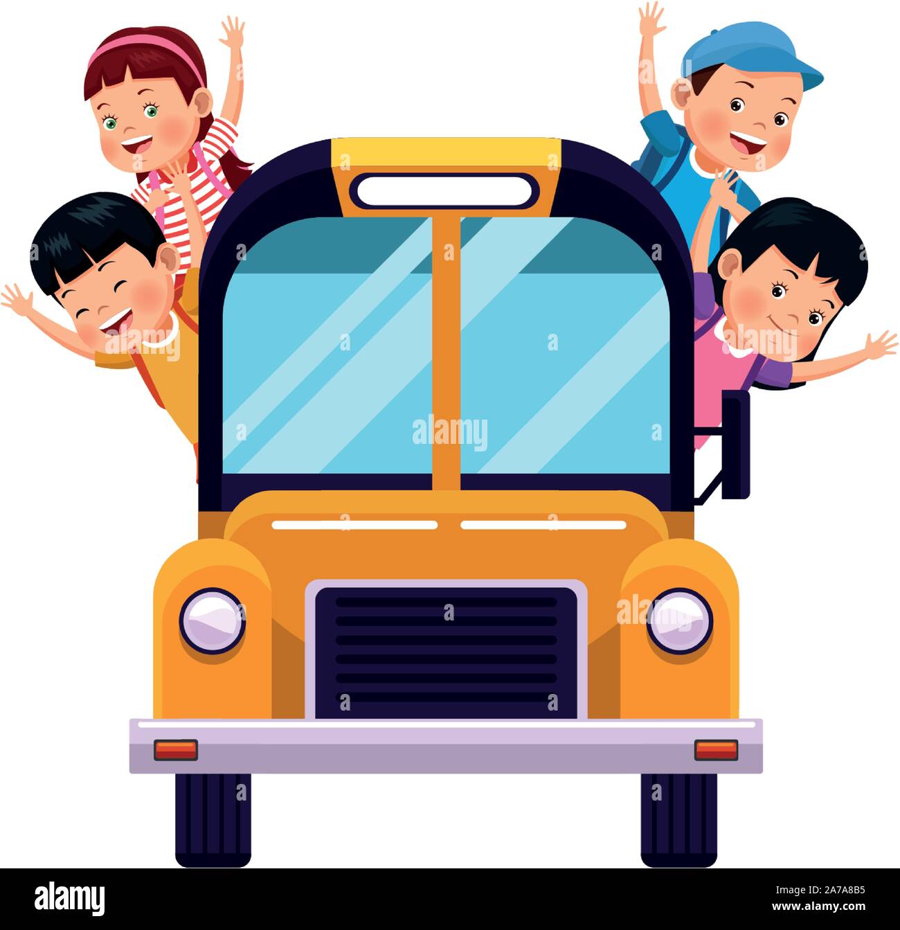 school bus with happy kids icon, colorful design Stock Vector Image ...