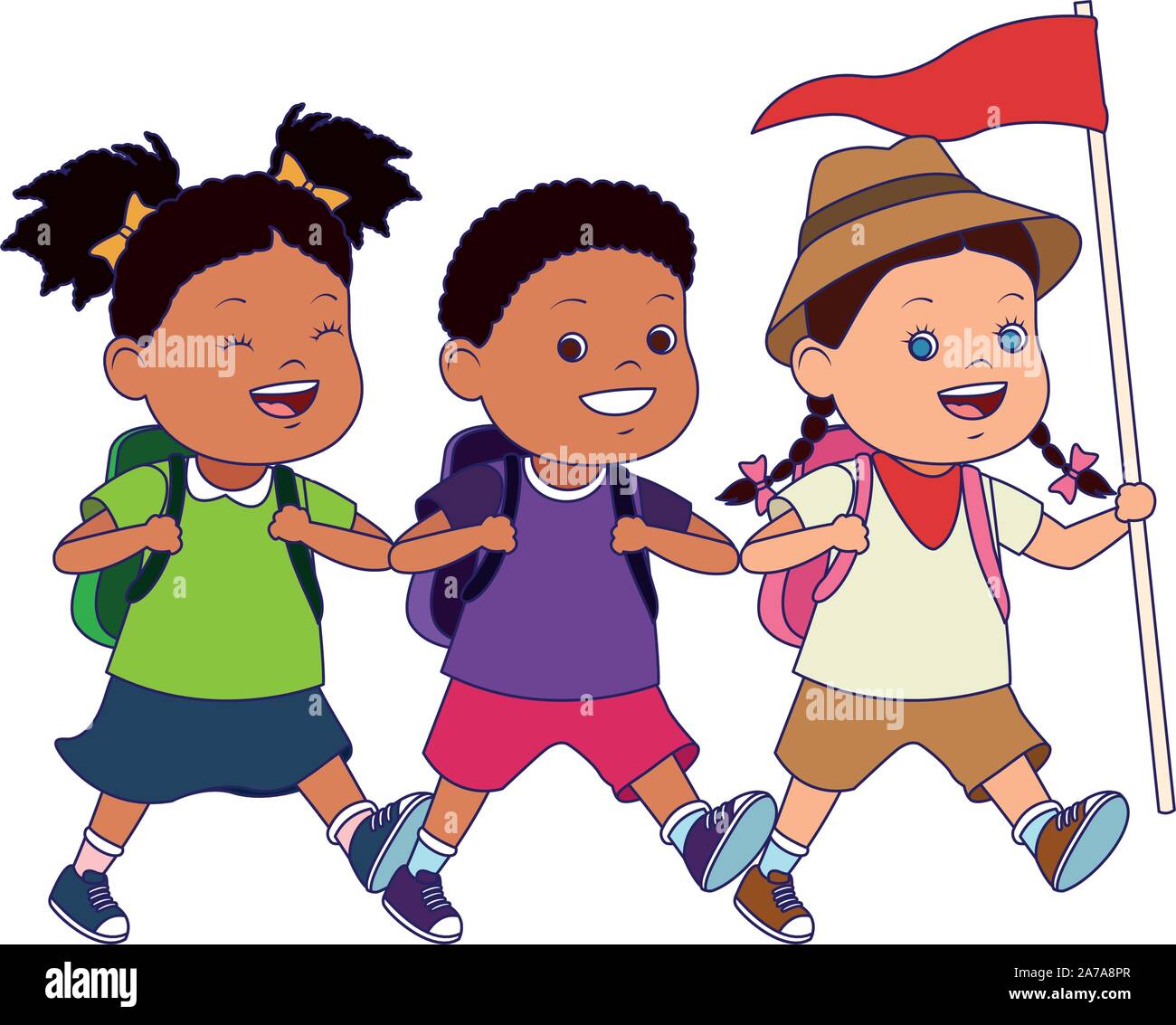 cartoon happy explorer kids with a flag Stock Vector Image & Art - Alamy