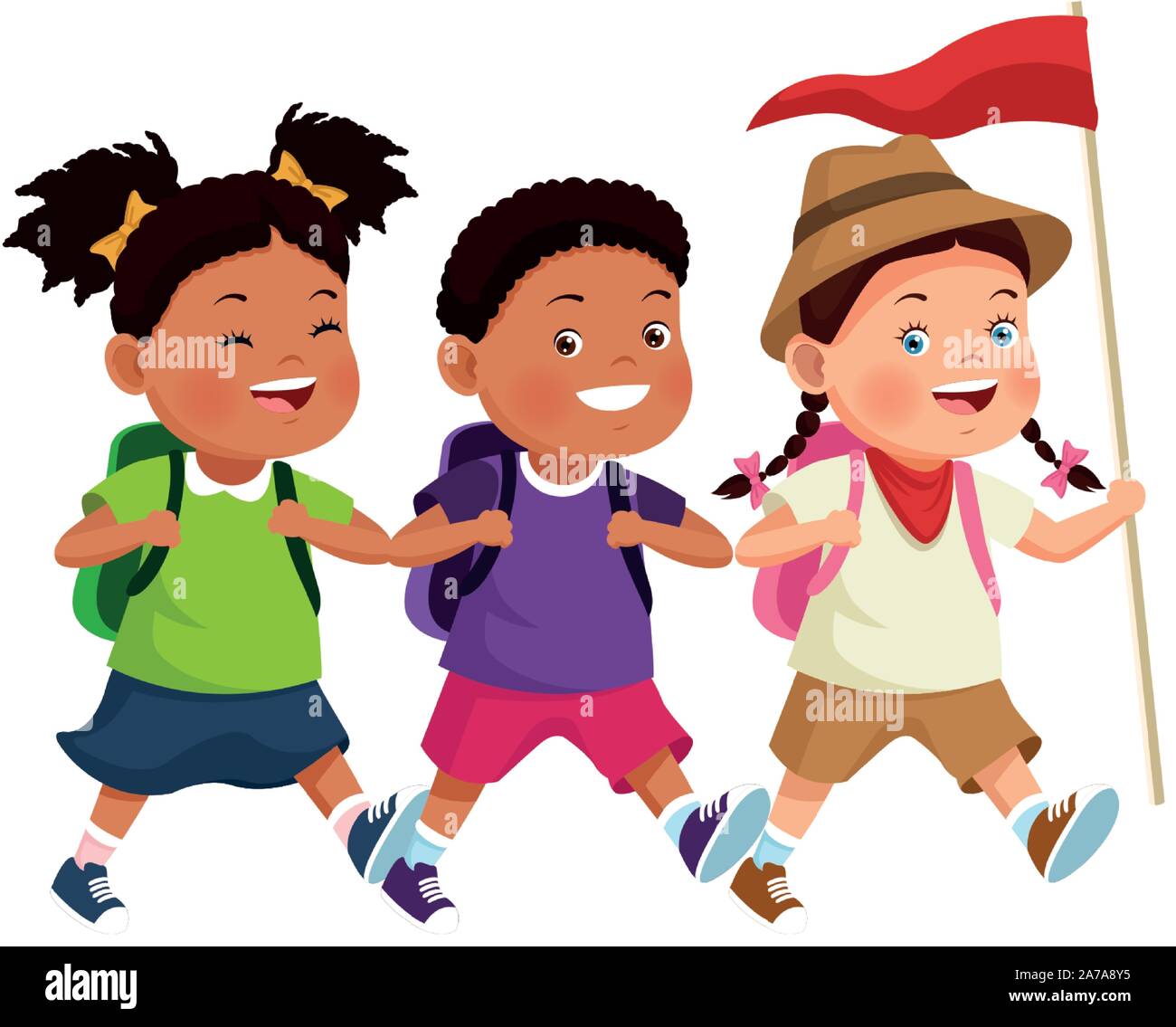cartoon happy explorer kids with a flag Stock Vector Image & Art - Alamy