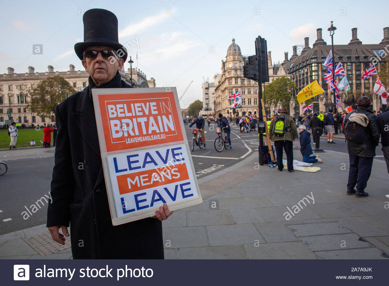 Leave means leave supporter with sign hi-res stock photography and ...