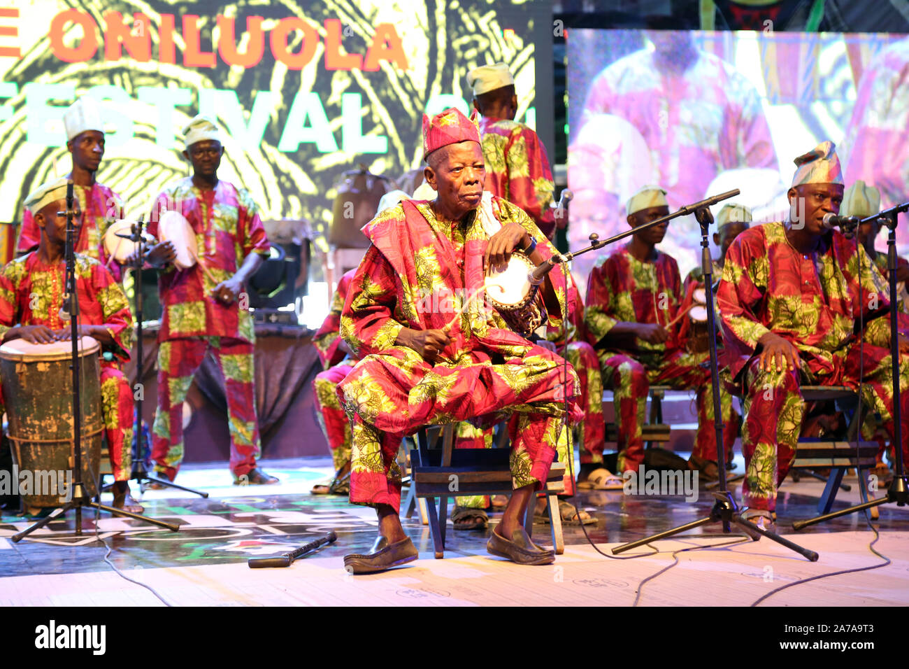 The oldest African drummer with his group performing during the African ...