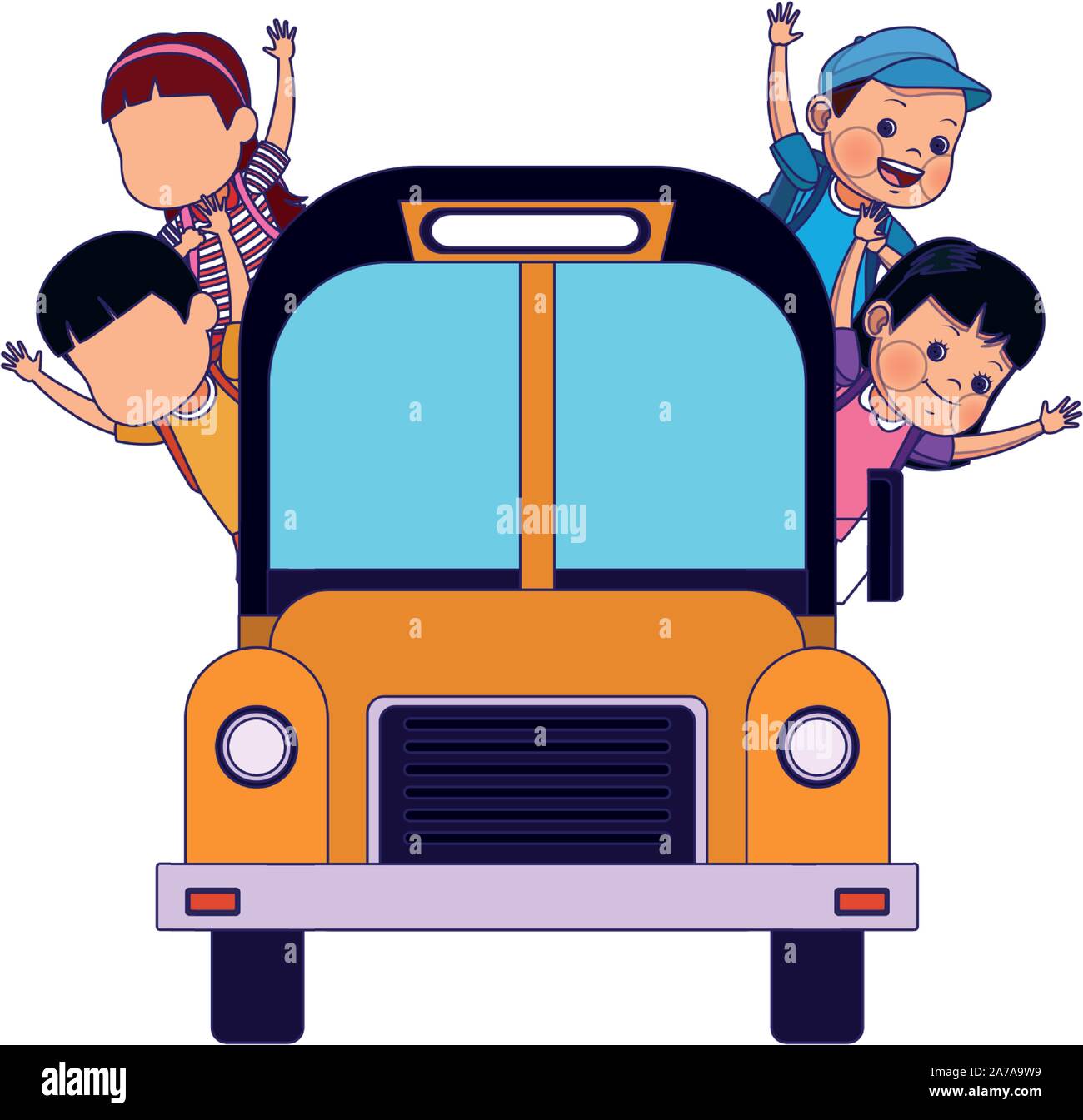 school bus with happy kids icon, colorful design Stock Vector Image ...