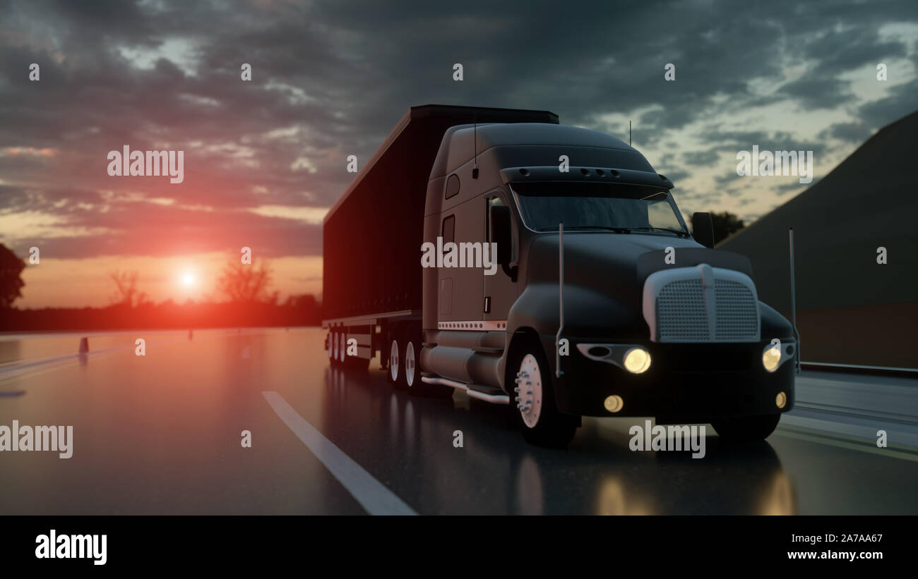 Semi trailer. Truck on the road, highway. Transports, logistics concept ...