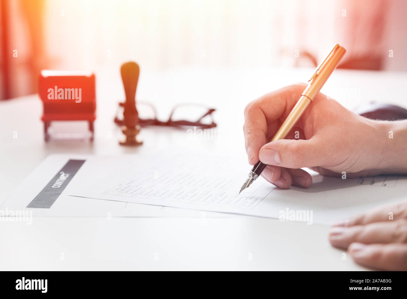 Lawyer, attorney working in office. Notary signs document. Law, legal ...