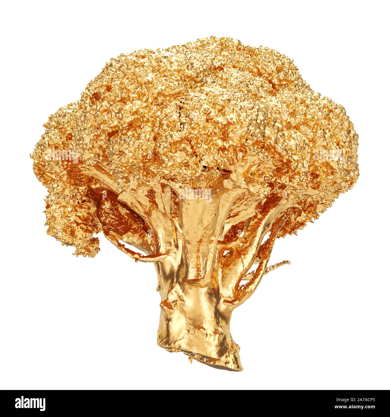 Golden broccoli cabbage, 3d rendering isolated on white background ...