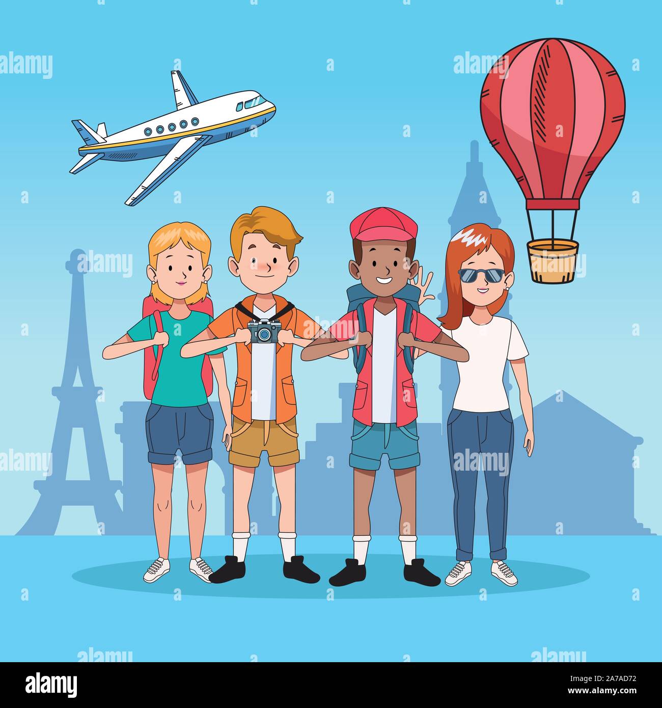 group of tourist people with famous places Stock Vector Image & Art - Alamy