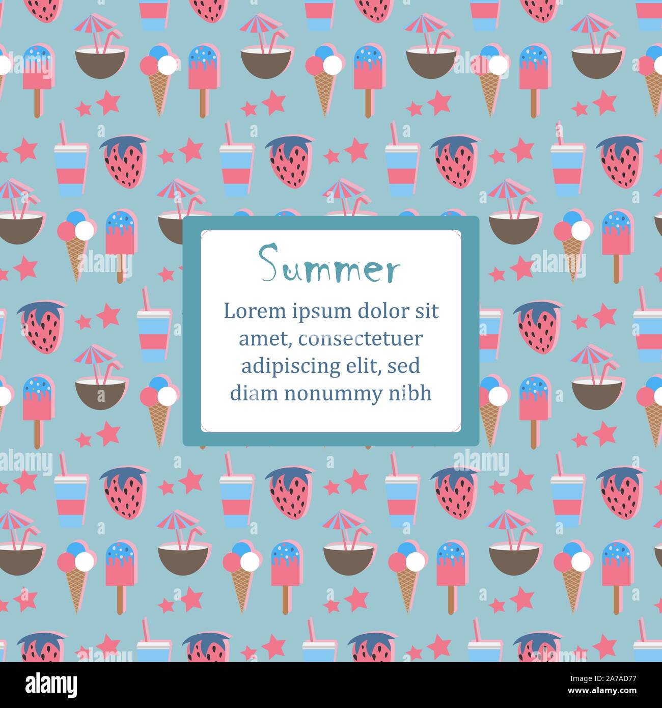 Cute Summer Pattern with Text and summer elements like watermelon ...