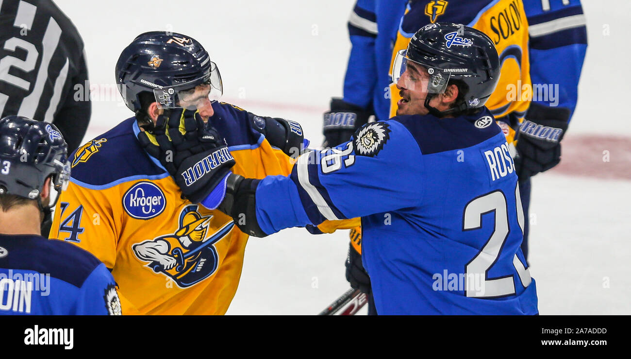 Jacksonville Icemen forward Garrett Ross (26) and Atlanta Gladiators ...