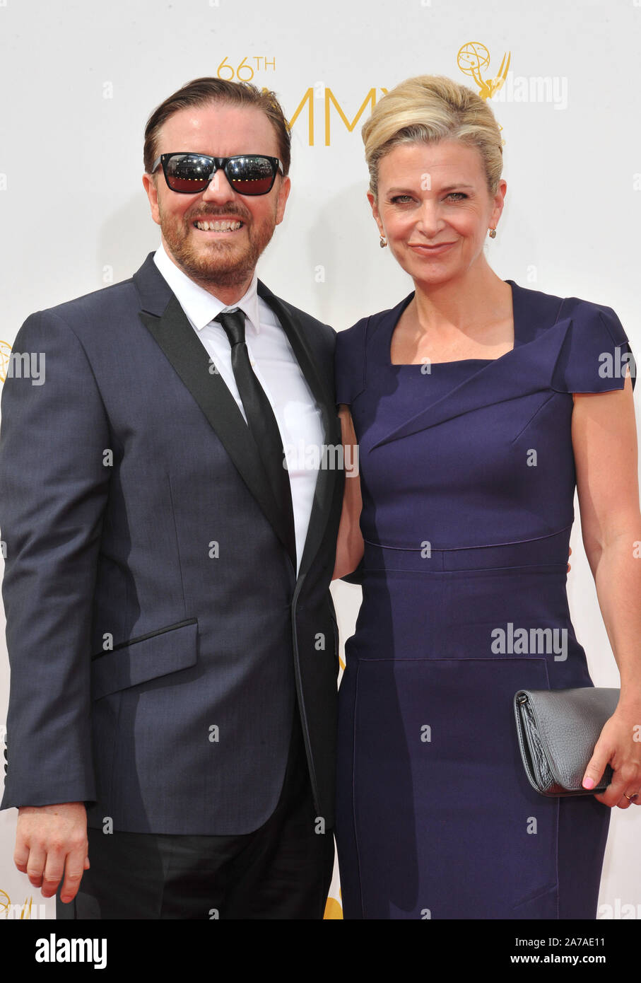 LOS ANGELES, CA - AUGUST 25, 2014: Ricky Gervais & Jane Fallon at the ...