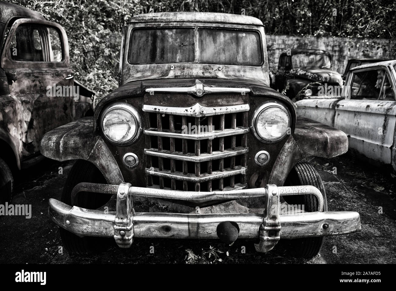 Close-up Image of the Front of an Old Scrap Truck in a Junk Yard Stock ...