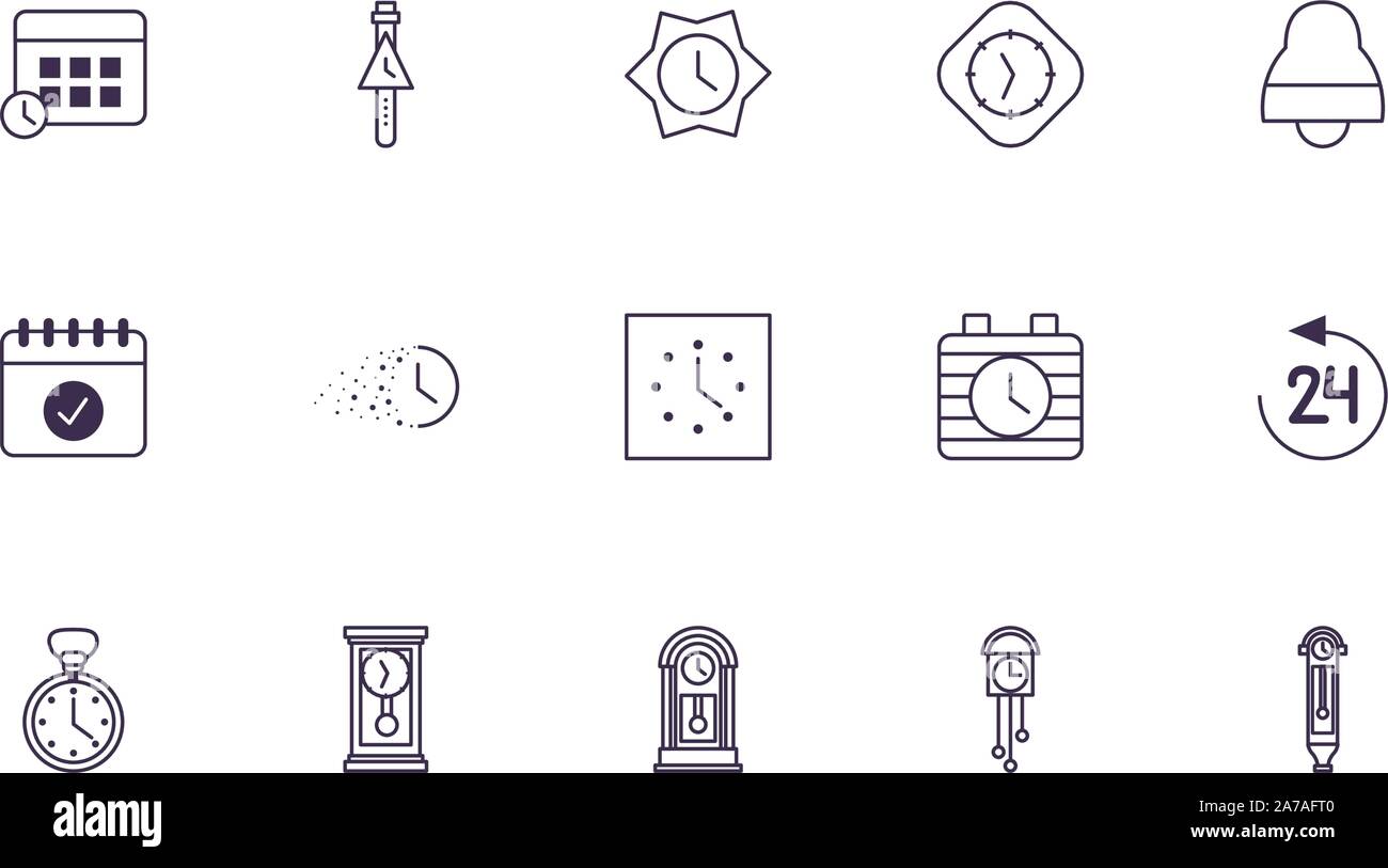 Clock icon set design, Time tool instrument second deadline measure and ...