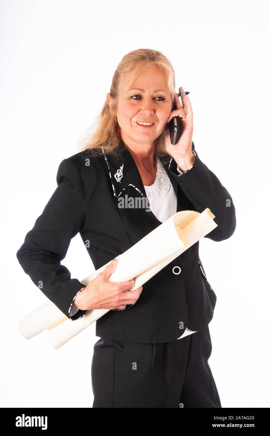 Smart woman on the jobsite talking on the phone Stock Photo - Alamy