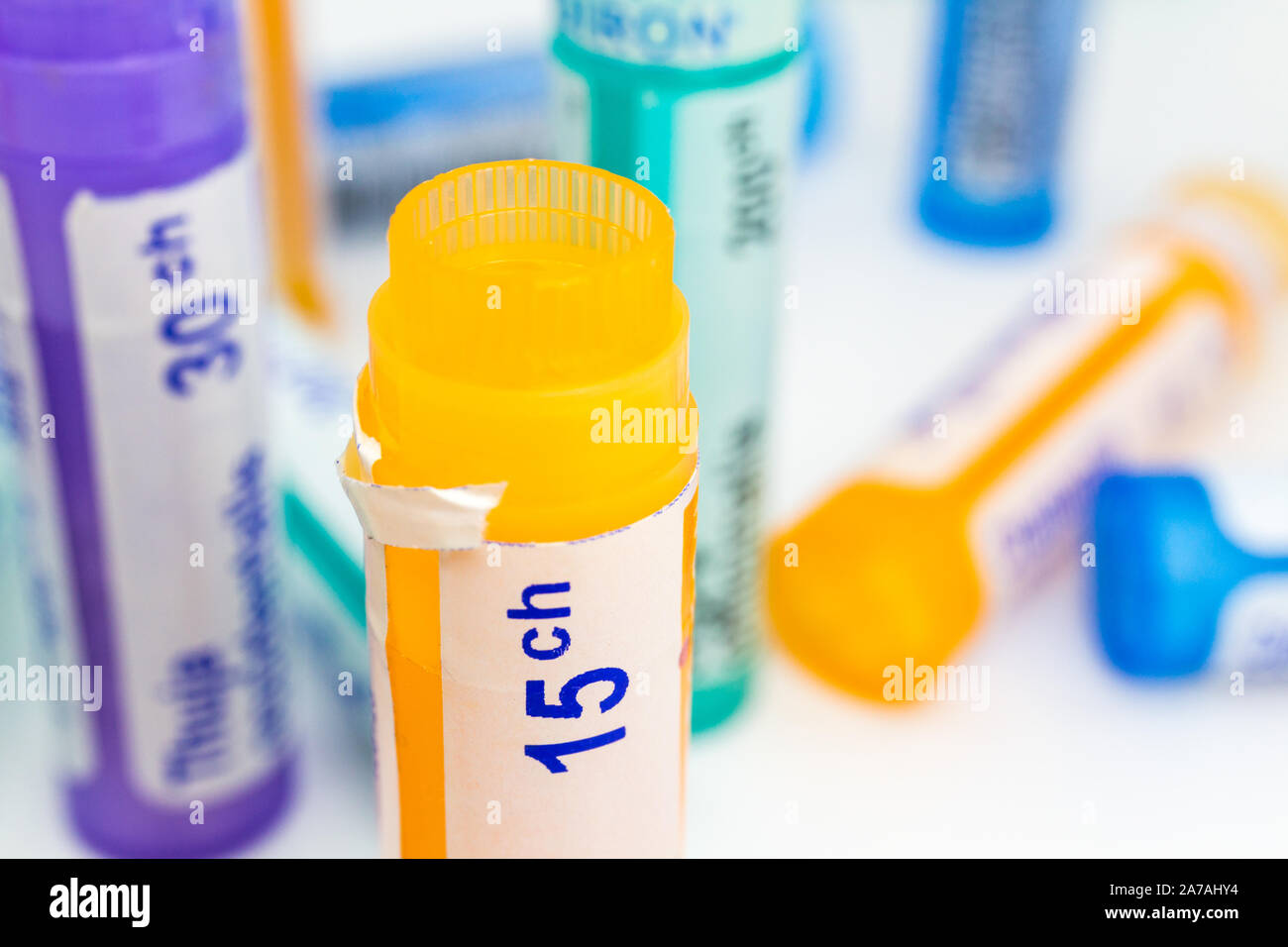 Boiron homeopathic medicine globules in plastic tubes Stock Photo - Alamy