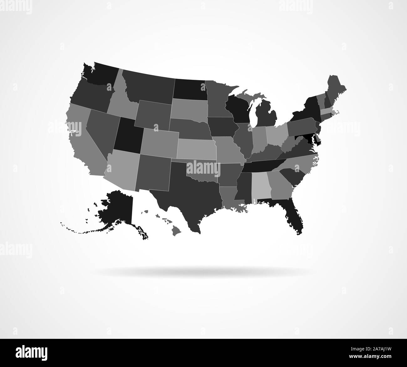 Set of black USA states - vector illustration. High detailed vector map ...