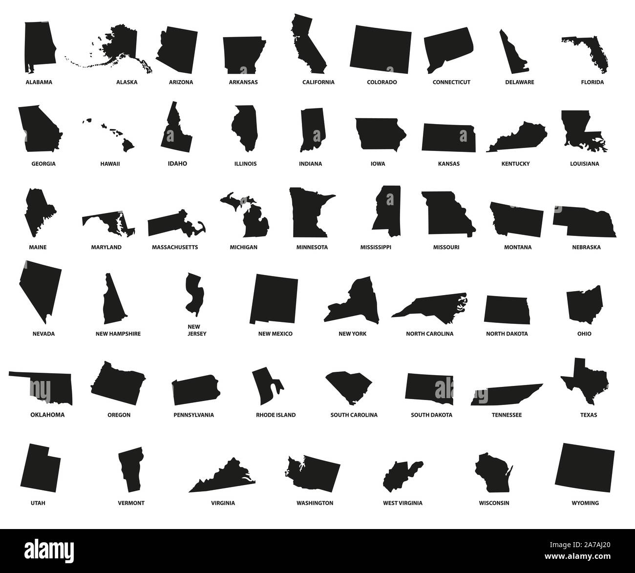 Set of black USA states - vector illustration. Simple flat vector map ...